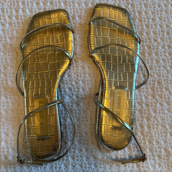 Steve Madden | Shoes | Steve Madden Metallic Gold Crocembossed Sandals ...